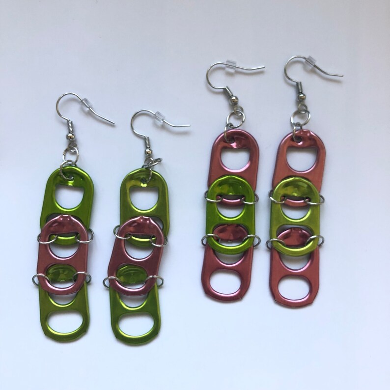 3-tier Green & Pink Pop Tab Earrings - Etsy