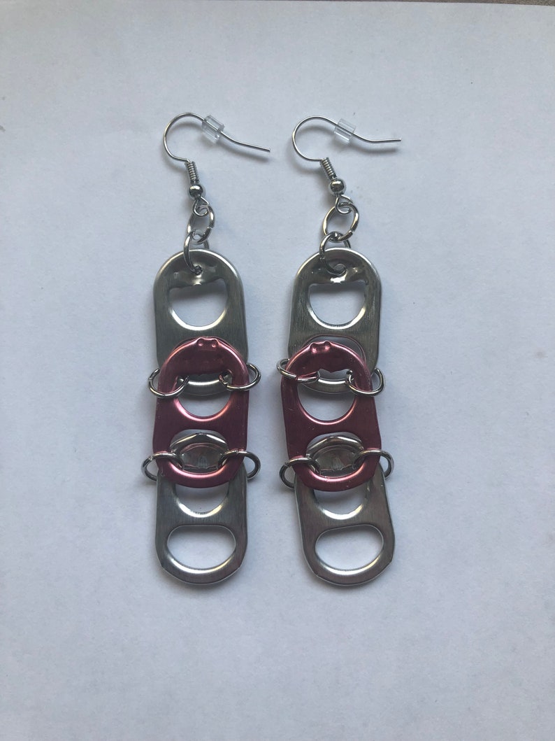 3-tier Silver & Pink Pop Tab Earrings - Etsy