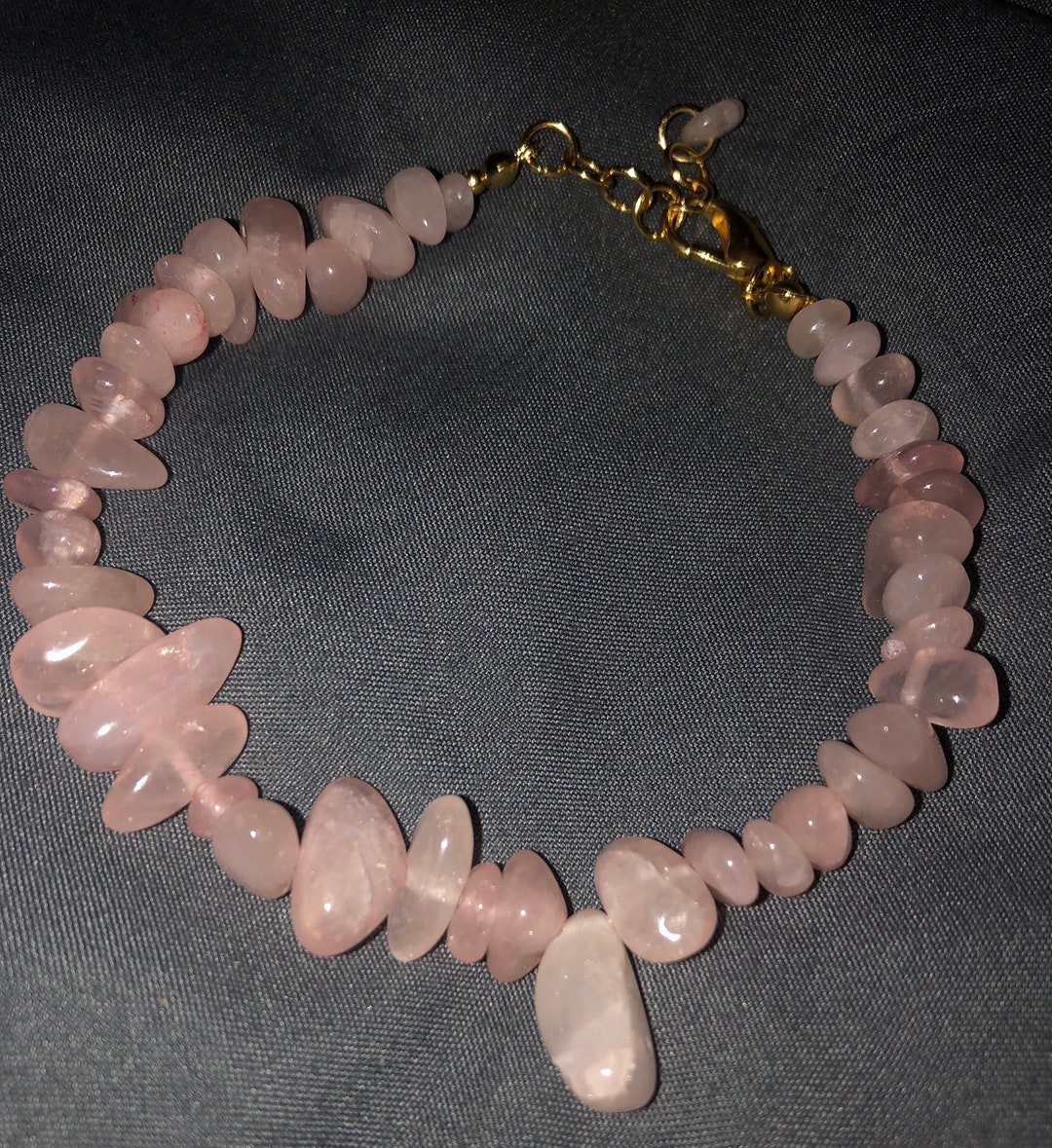Natural Rose Quartz “heart Stone” Bracelet With Gold Hypoallergenic ...
