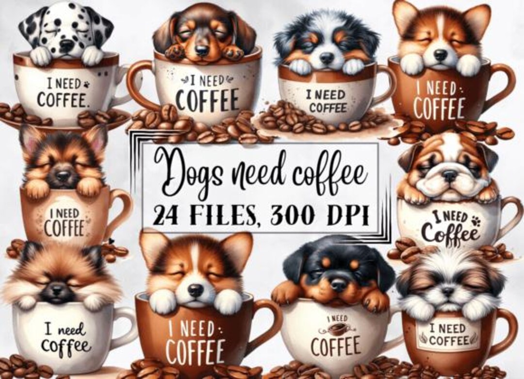 Dog Clipart Coffee Clipart Nees Coffee Digital Download Only - Etsy