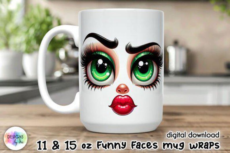 Sarcastic Coffee Mug Wraps | Funny Faces Mug Wrap Bundle | 3D Funny ...