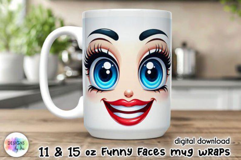 Sarcastic Coffee Mug Wraps | Funny Faces Mug Wrap Bundle | 3D Funny ...