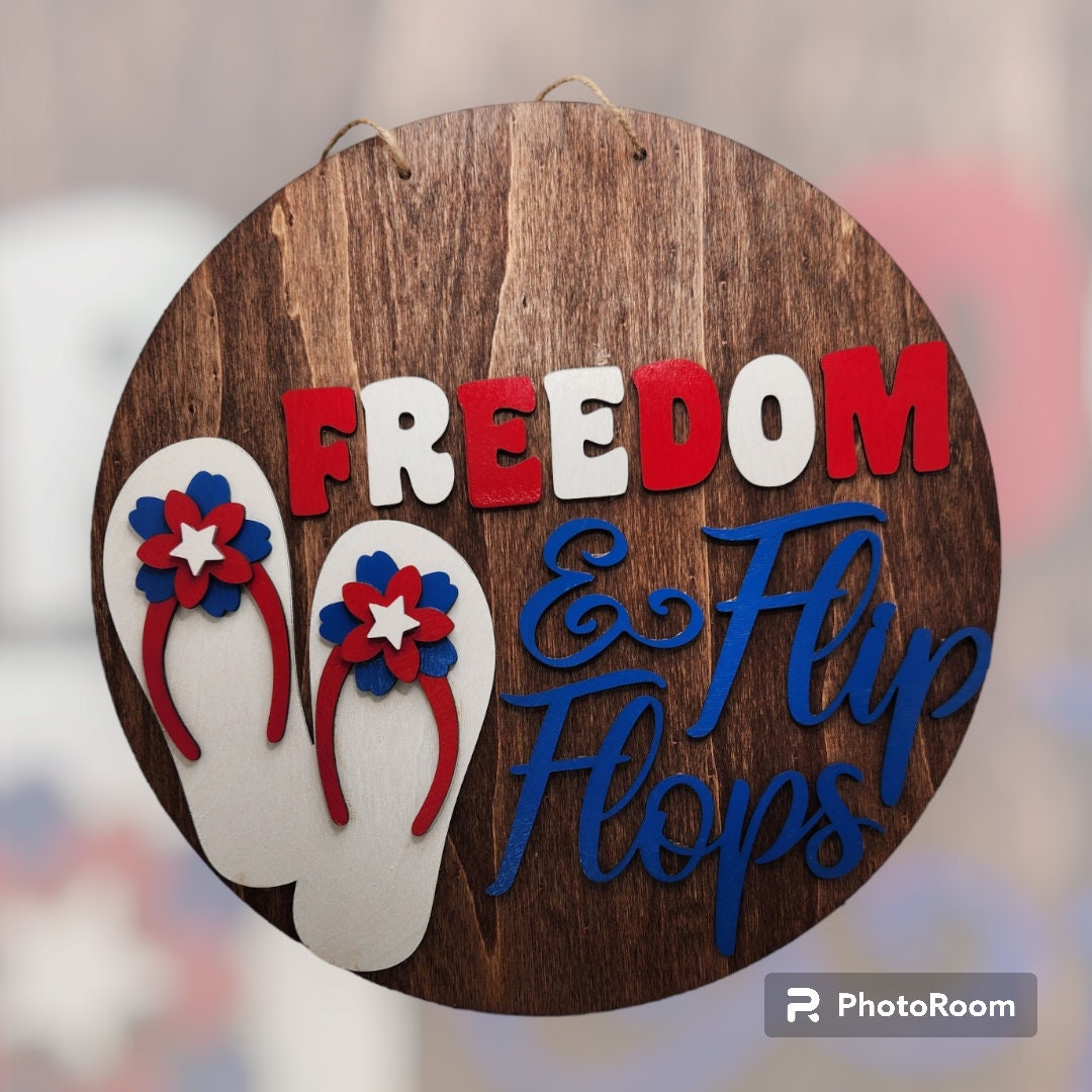 Freedom Patriotic Sign, Summer Decoration, Wood Door Sign, Round Door ...