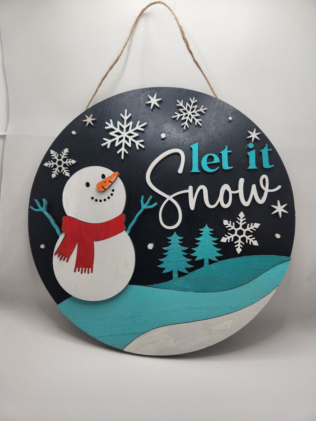 Let It Snow, Wood Door Sign, Snowman, Christmas, Winter, Holiday, Home ...