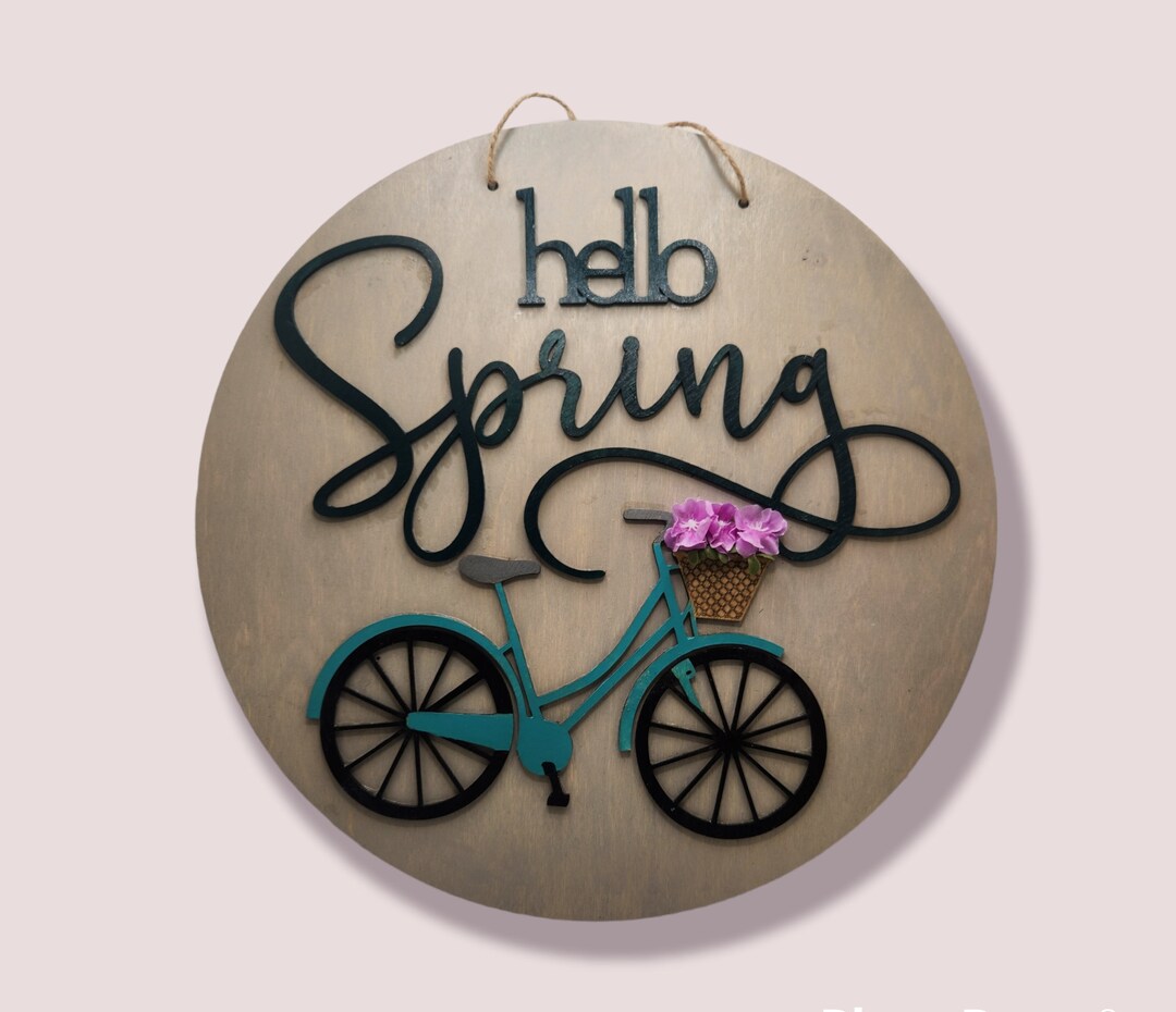 Hello Spring Sign, Spring Decoration, Wood Door Sign, Round Door Sign ...