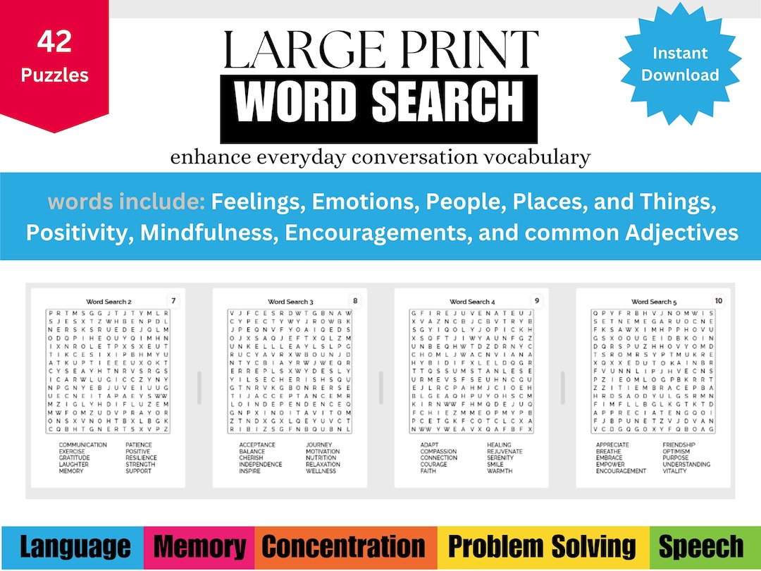 Word Search Puzzle Printable for Adults, Seniors With Dementia ...