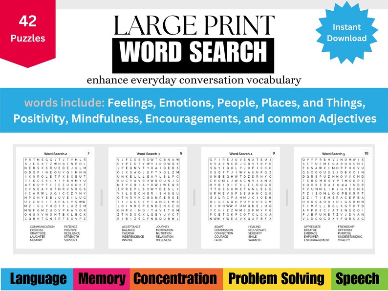 Word Search Puzzle Printable for Adults, Seniors With Dementia ...