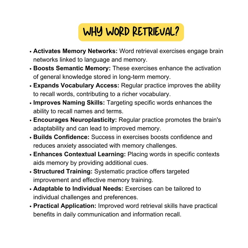 Cognitive Language Workbook, Word Retrieval for Seniors With Dementia ...