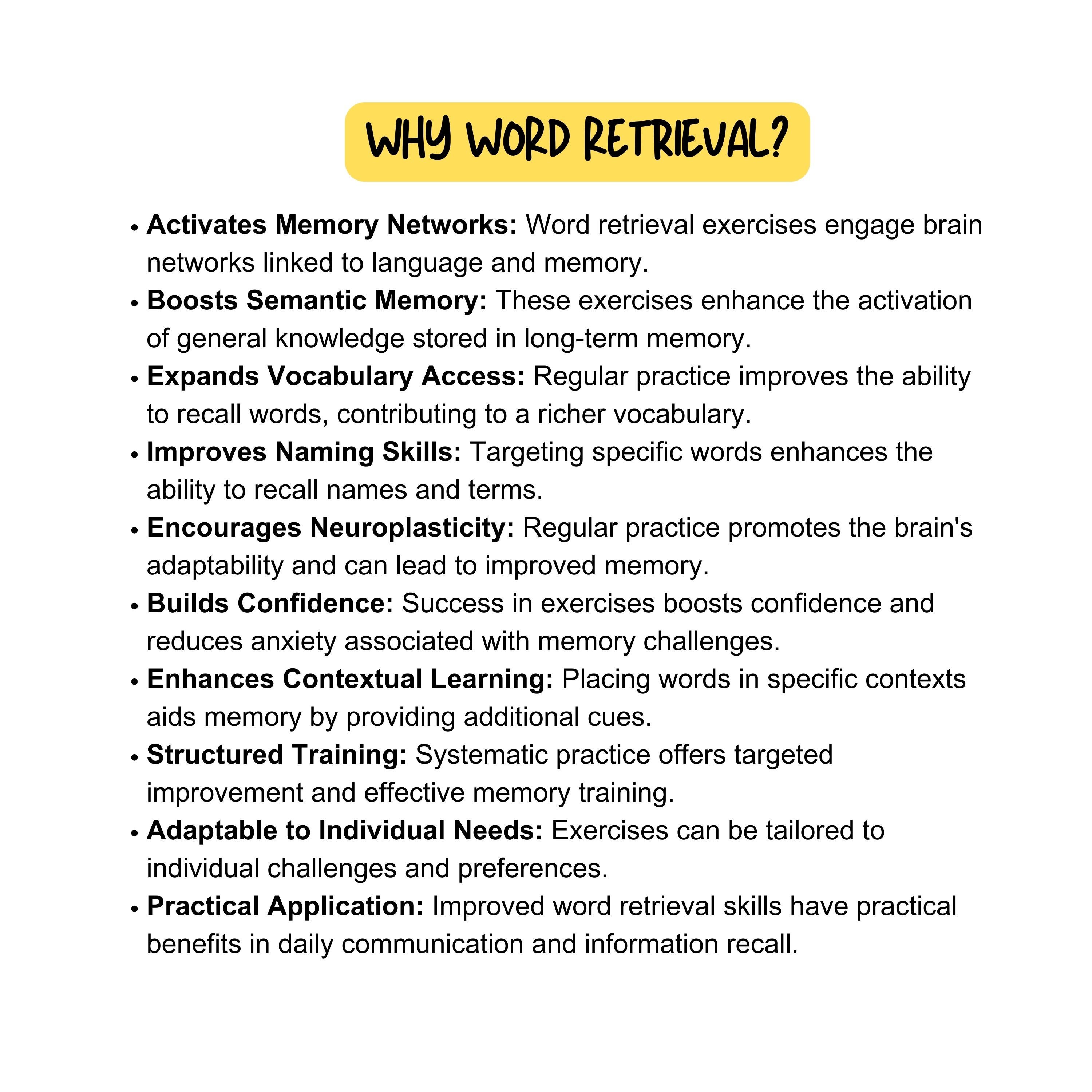 Cognitive Language Workbook, Word Retrieval for Seniors With Dementia ...