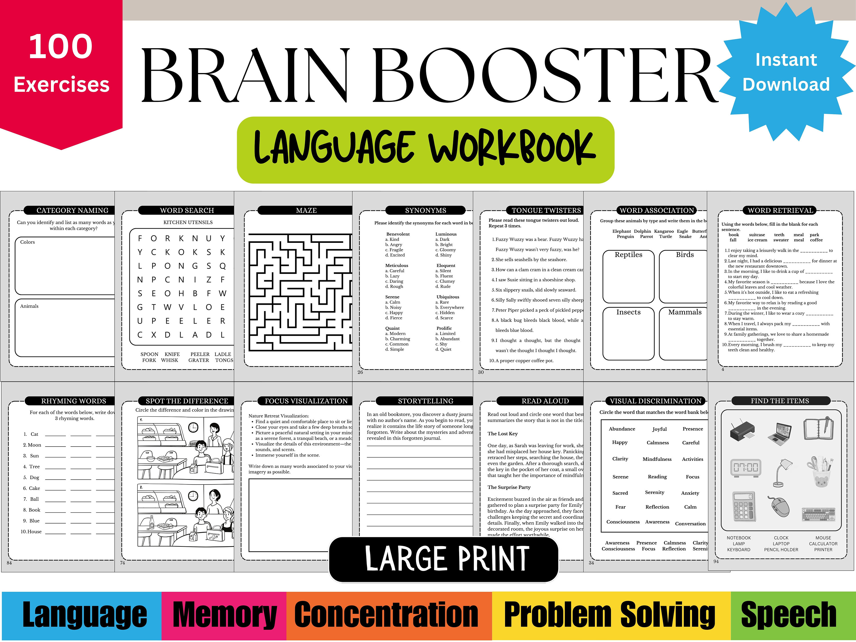 Brain Booster Workbook: Cognitive & Stroke Recovery Activities (digital Download) - Etsy