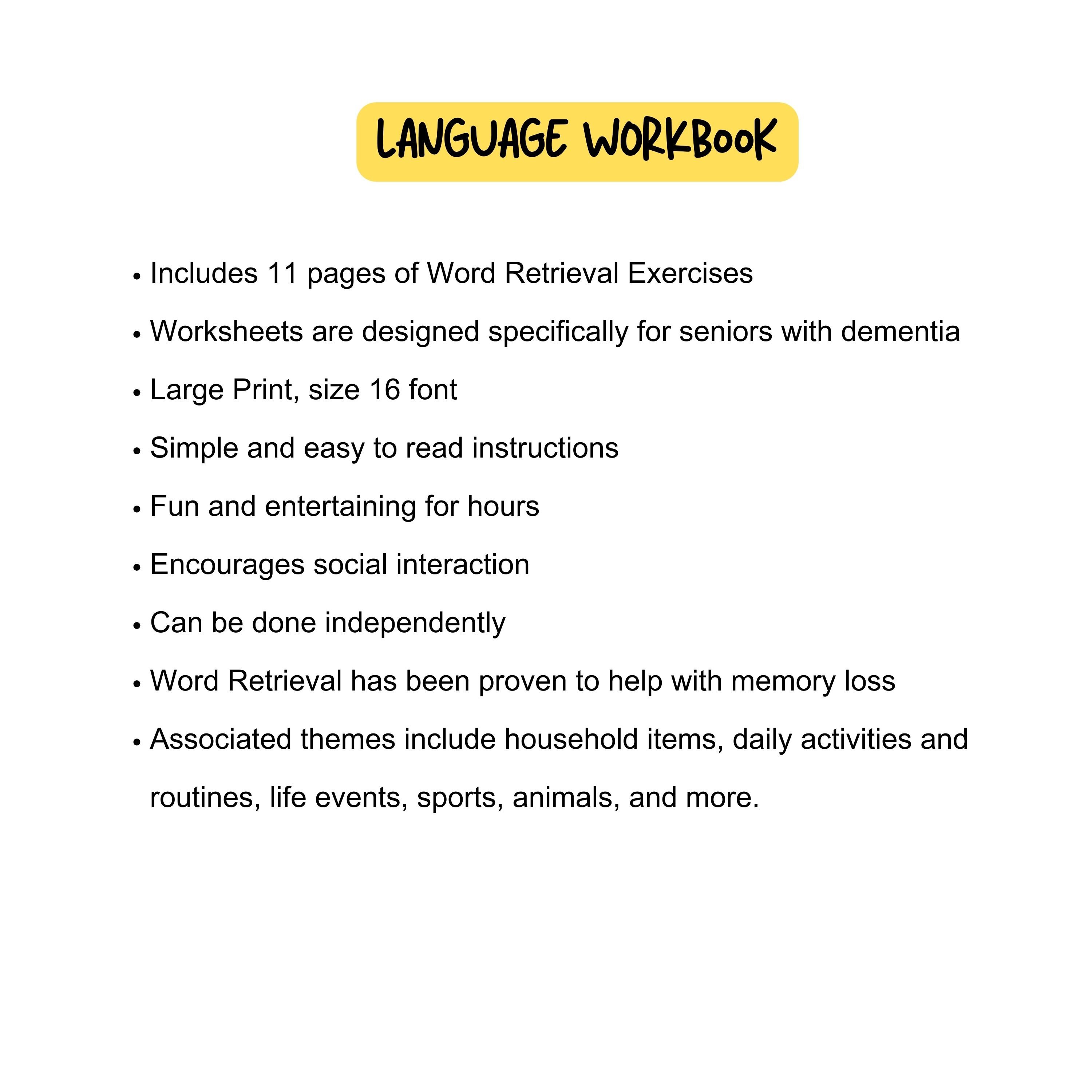 Cognitive Language Workbook, Word Retrieval for Seniors With Dementia ...