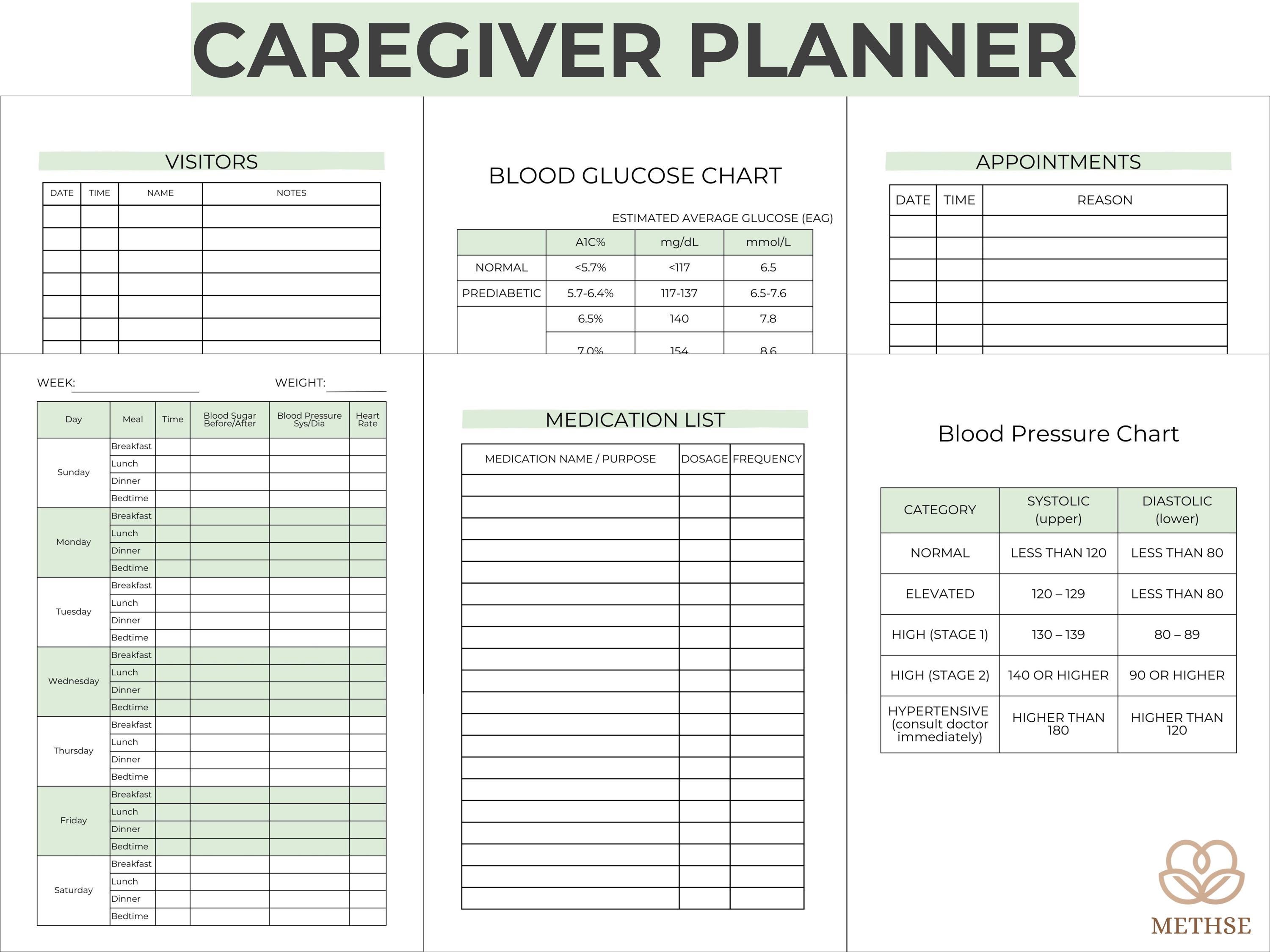 Caregiver Planner: Daily Log, Checklist, and Tracker (digital Download ...