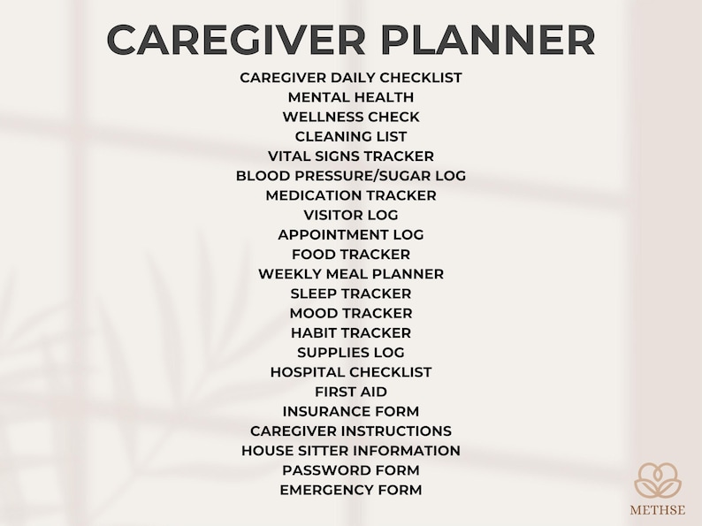 Caregiver Planner: Daily Log, Checklist, and Tracker (digital Download ...
