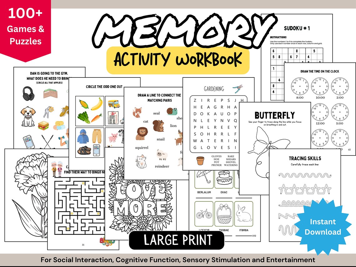 Memory Activity Workbook for Seniors, Dementia & Stroke (digital ...