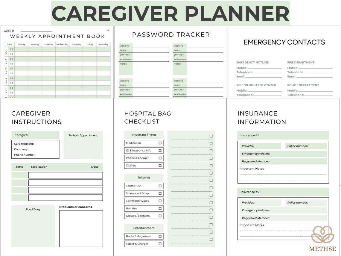 Caregiver Planner: Daily Log, Checklist, and Tracker (digital Download ...