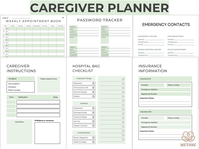 Caregiver Planner: Daily Log, Checklist, and Tracker (digital Download ...