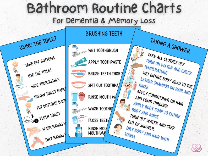 Dementia Bathroom Routine Charts: Alzheimers Care Cards (printable ...