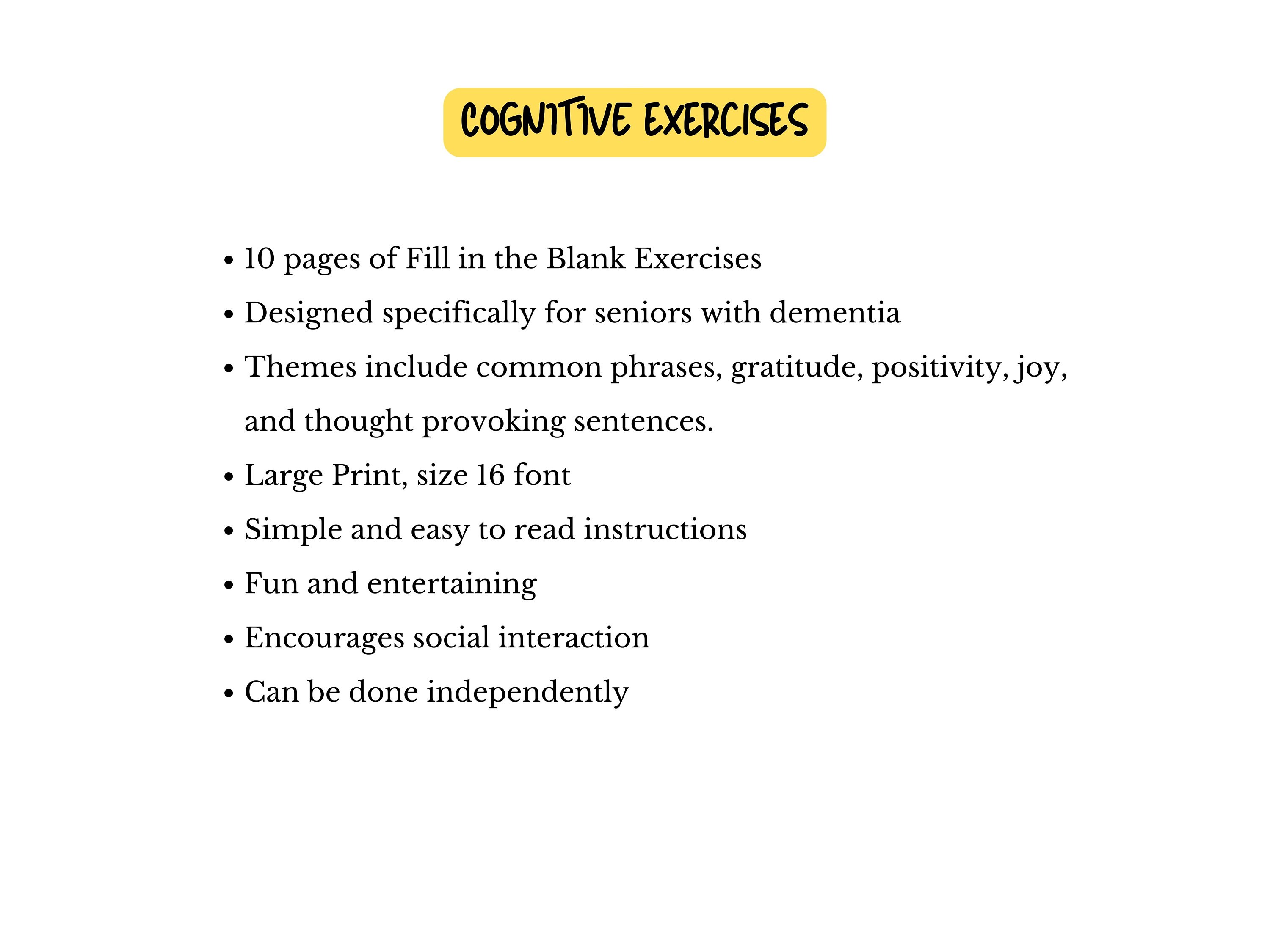 Fill in the Blank Cognitive Exercise for Seniors: Dementia & Stroke ...
