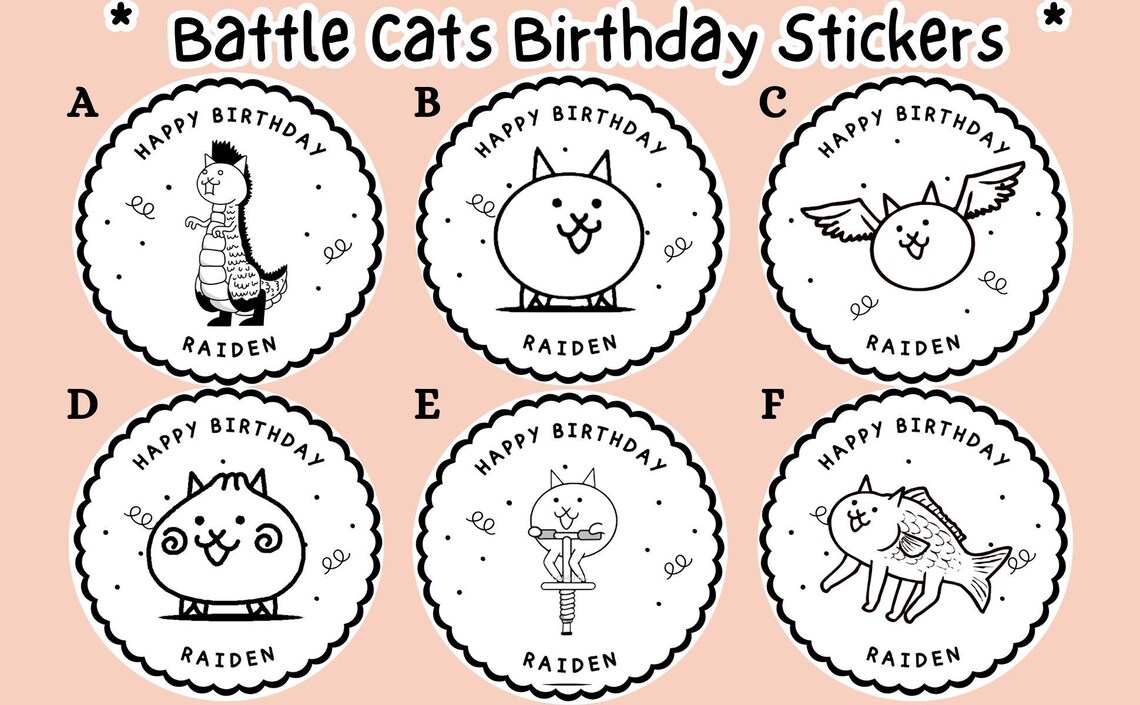 Battle Cats Birthday Stickers: Custom Party Favor Labels - Etsy