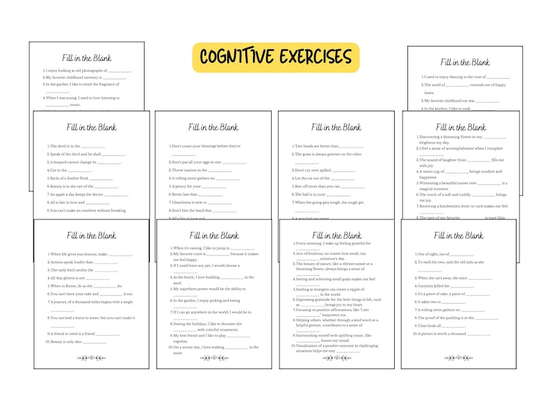 Fill in the Blank Cognitive Exercise for Seniors: Dementia & Stroke ...