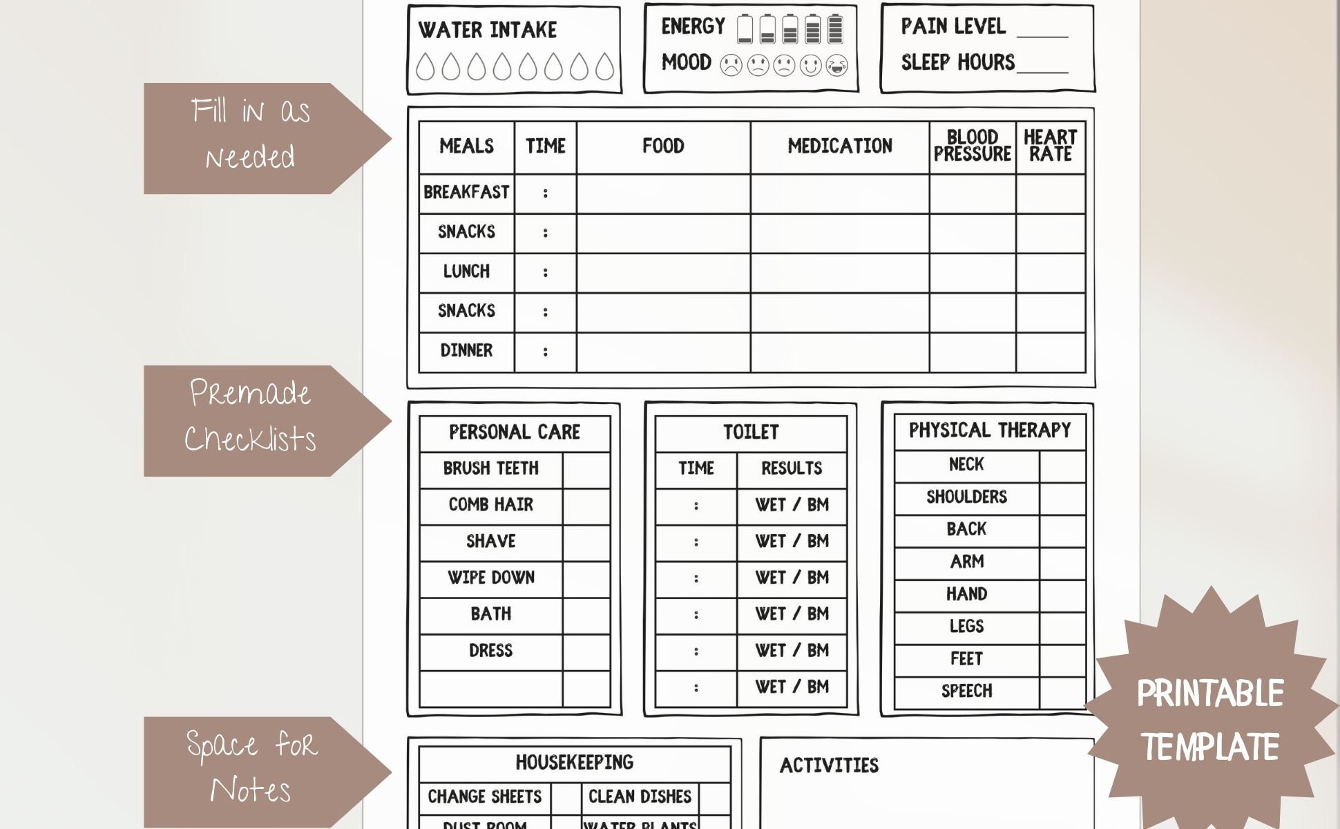 Caregiver Daily Log Checklist: Printable Task Template (digital ...