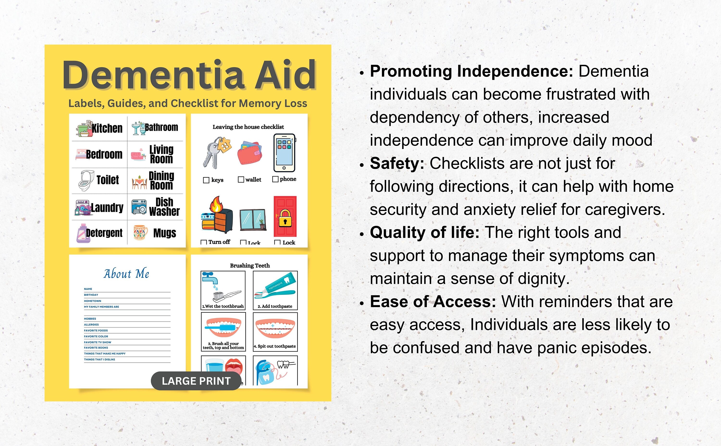 Dementia Aid Labels, Guides, Checklists for Memory Loss, Alzheimers ...