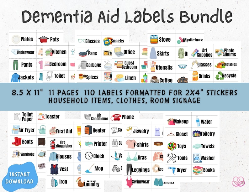 Dementia Aid Label Bundle: 110 Printable Household Labels (digital ...
