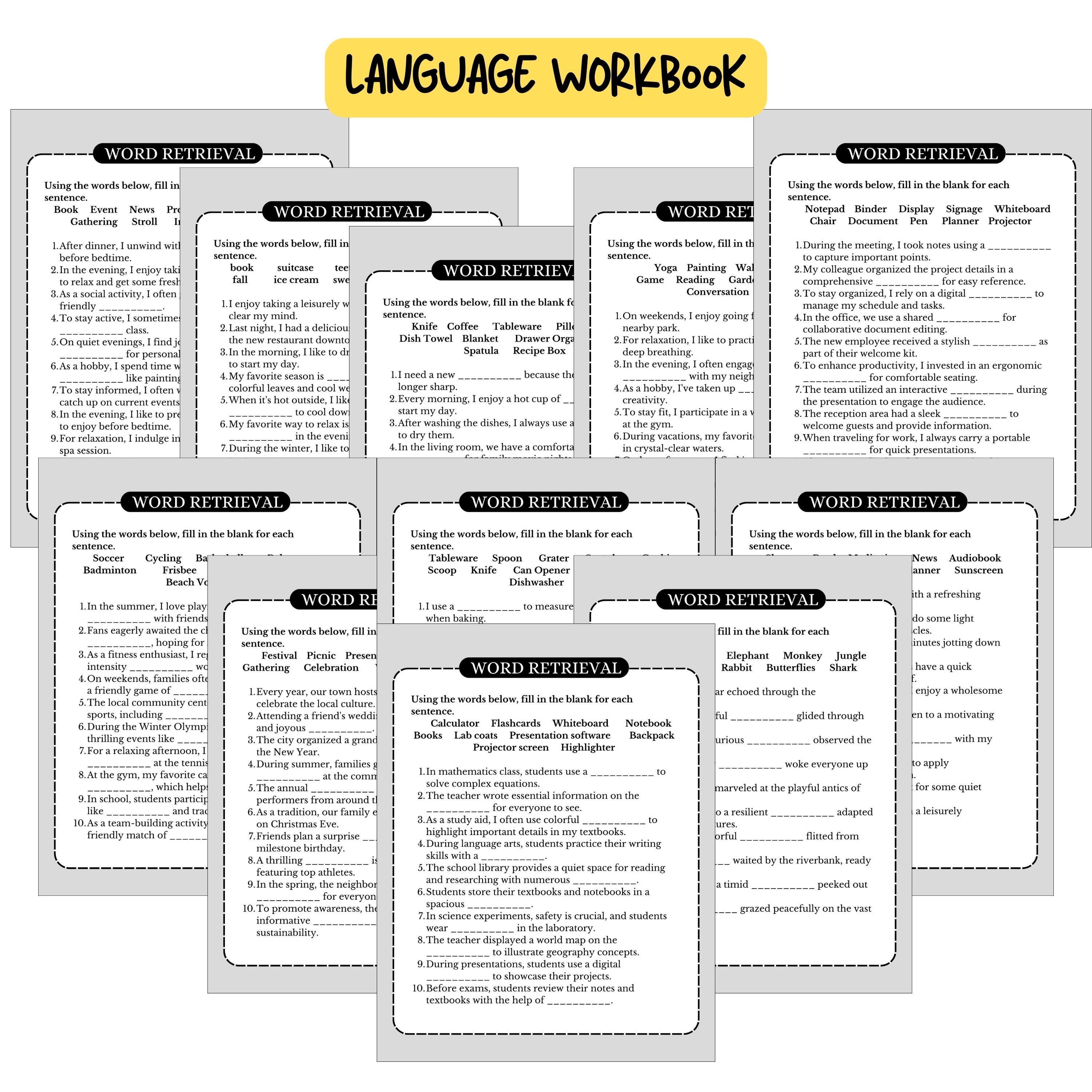 Cognitive Language Workbook, Word Retrieval for Seniors With Dementia ...