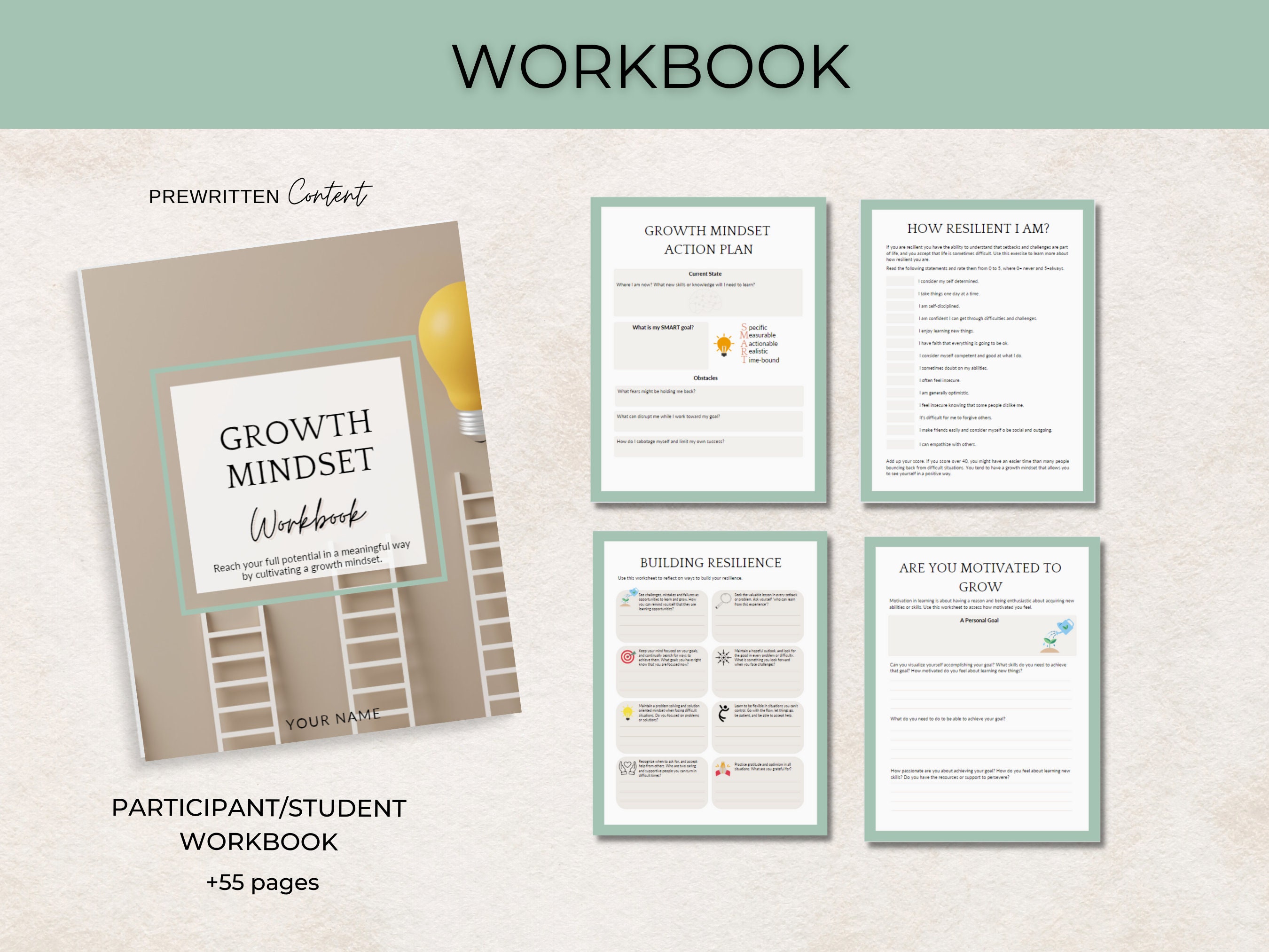 Growth Mindset Ebook & Workbook Templates Editable Ebook Editable ...