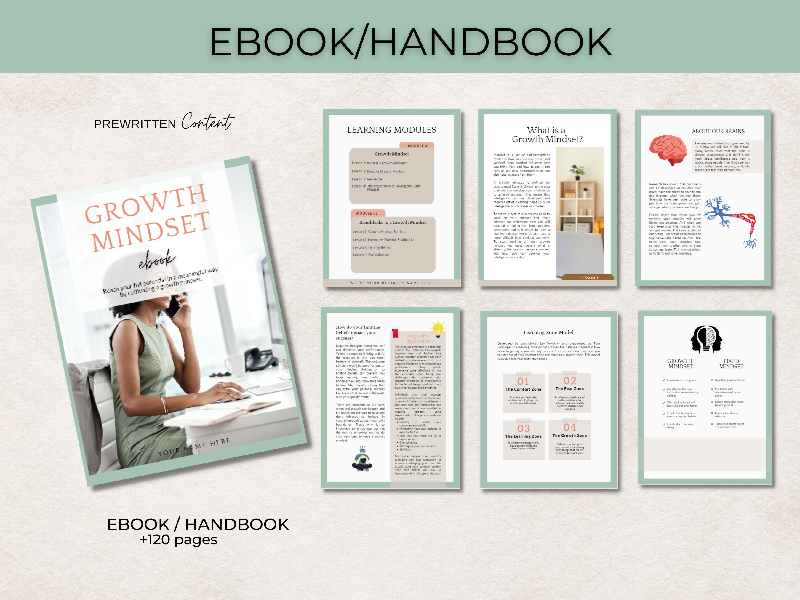 Growth Mindset Ebook & Workbook Templates Editable Ebook Editable ...
