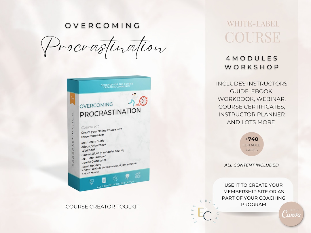 Overcoming Procrastination Course Bundle Editable Training Pre-written ...