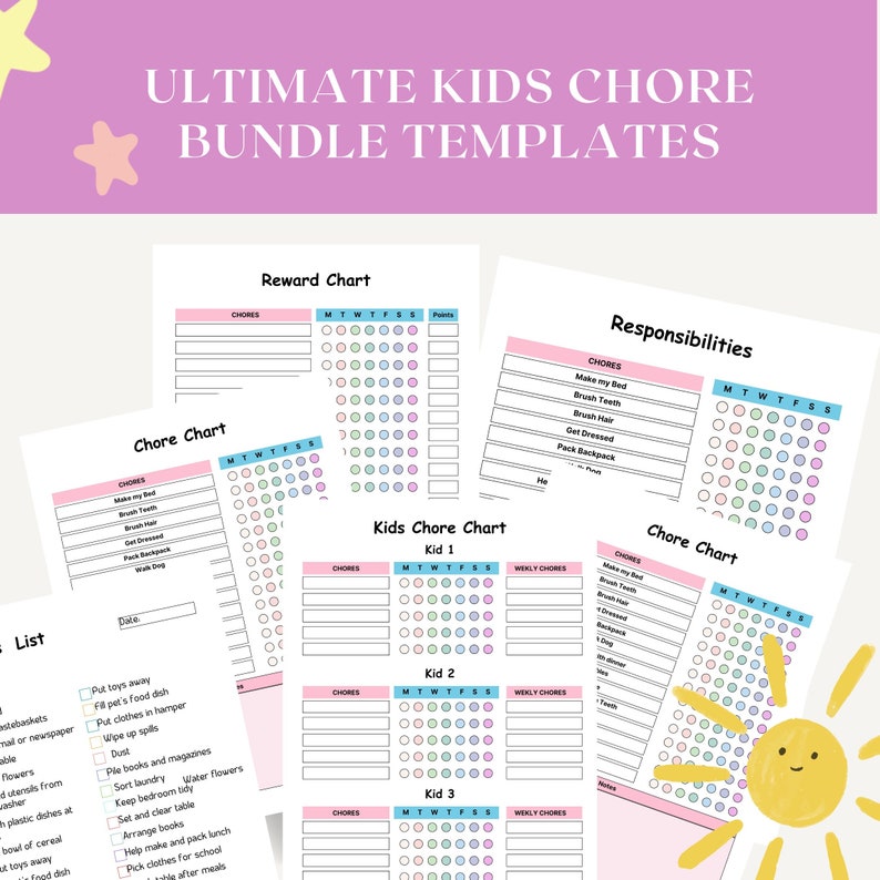 Editable Chore Chart for Kids Printable Kids Daily Weekly ...