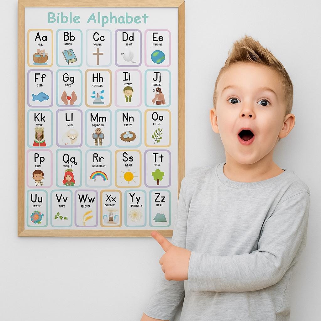 Kids Bible Alphabet Poster & Bible Flashcards Pack: Christian Learning ...