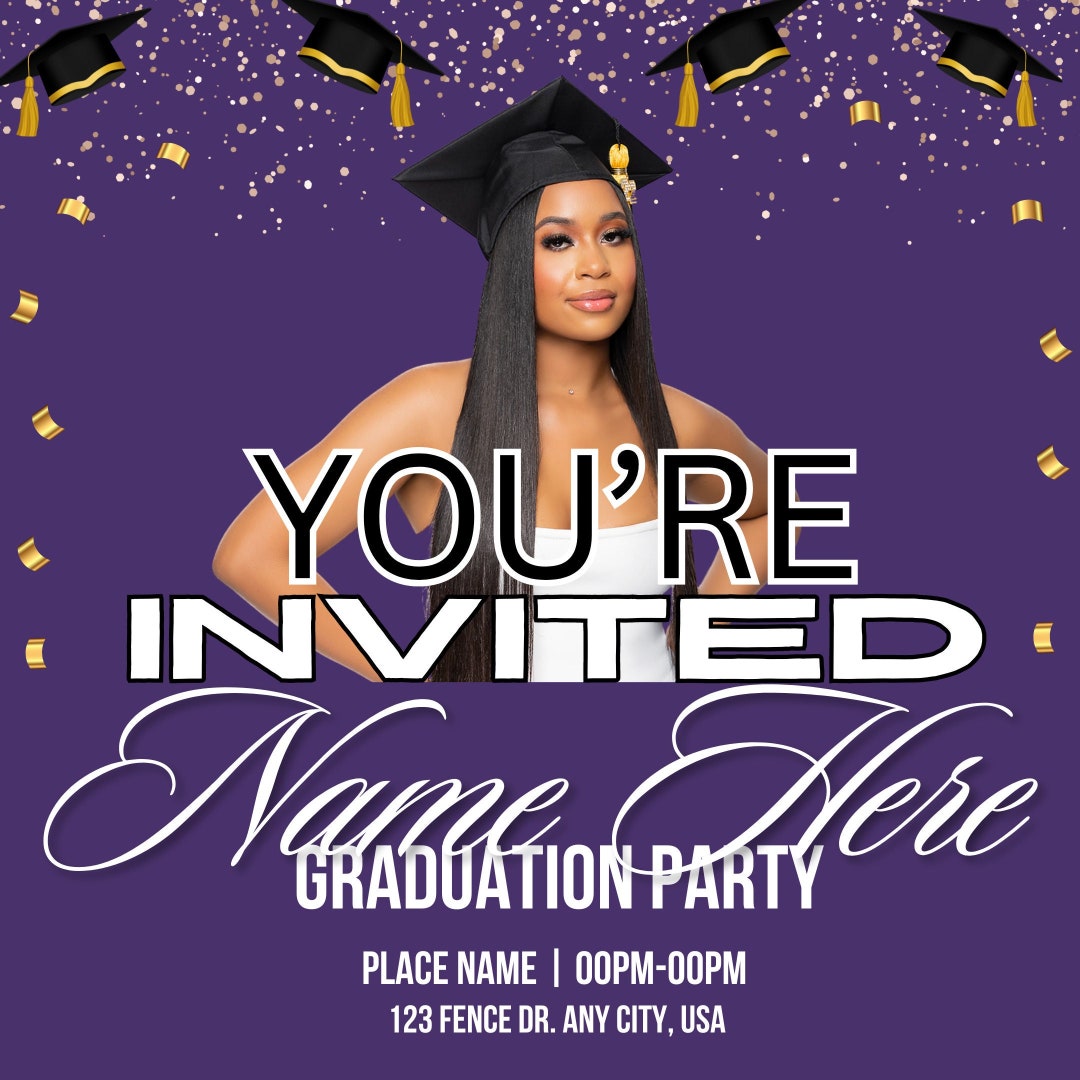 Graduation Invitation Canva Template, Graduation Party Invite, Digital ...