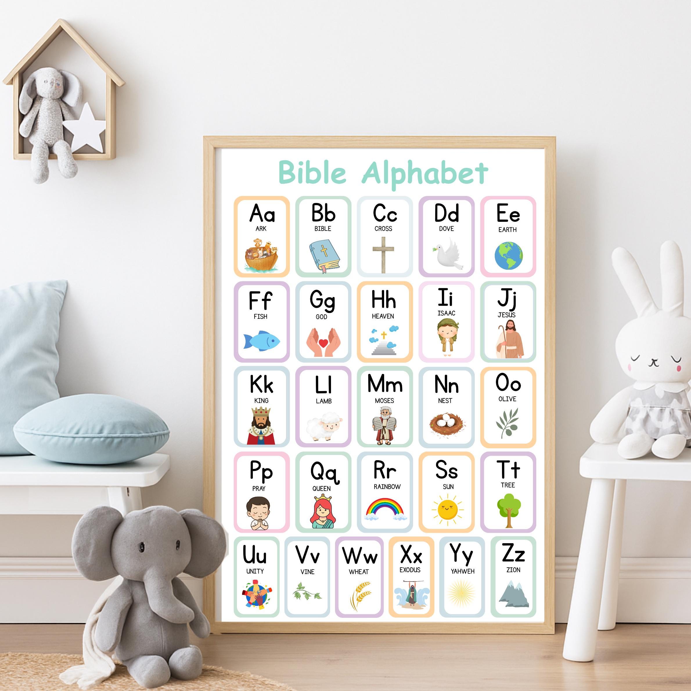 Kids Bible Alphabet Poster & Bible Flashcards Pack: Christian Learning ...