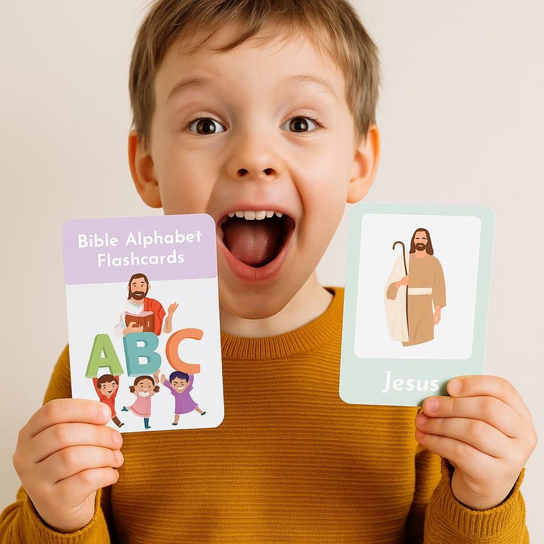 Kids Bible Alphabet Poster & Bible Flashcards Pack: Christian Learning ...