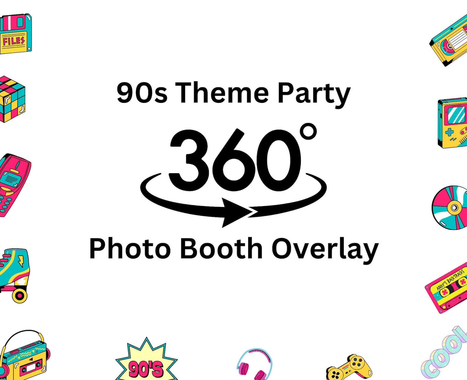 90s Theme Party Overlay, Birthday Overlay, 360 Photo Booth Overlay, 360 ...