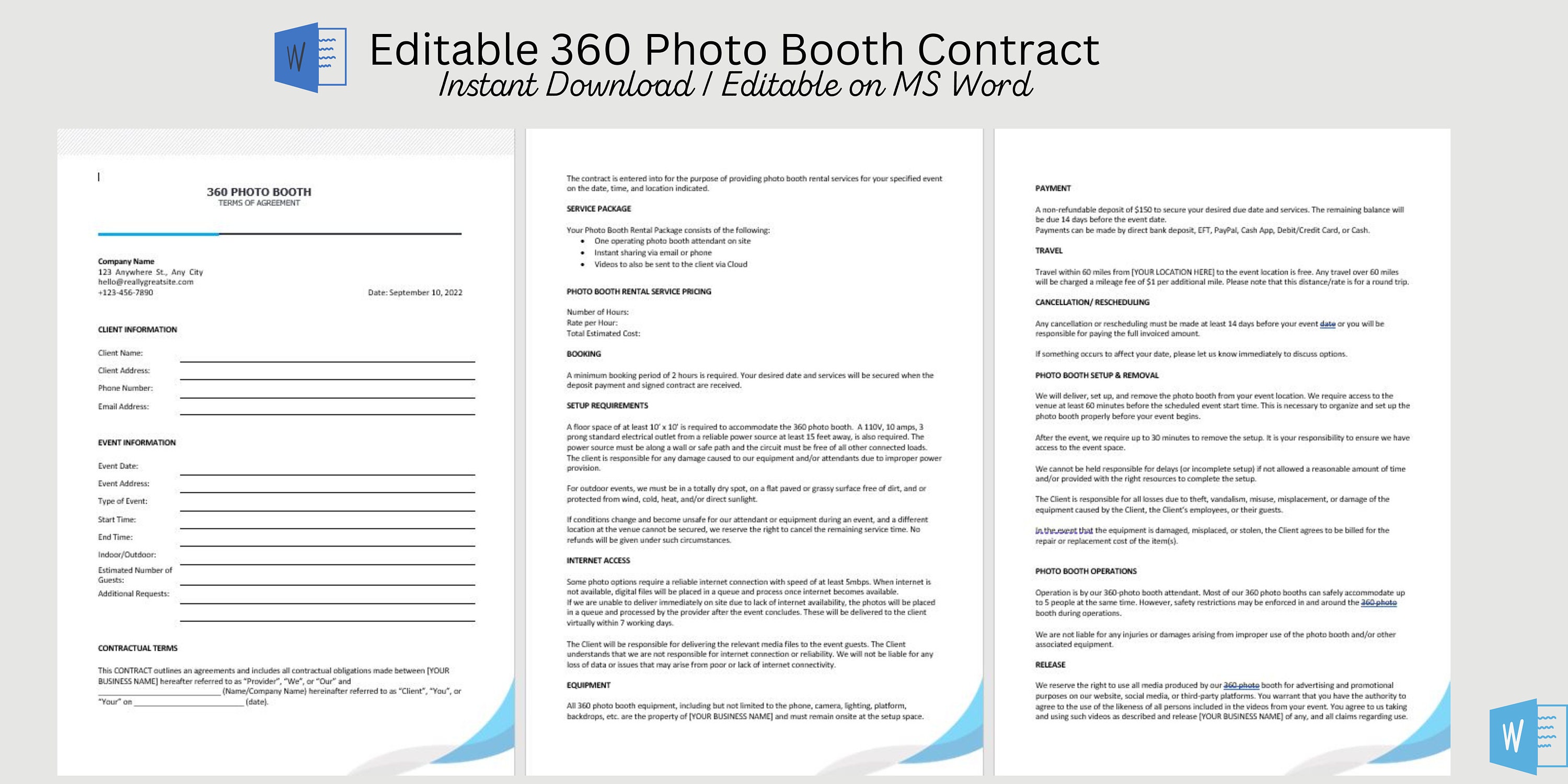 360 Photo Booth Contract, Template Terms, Contract Template, Attorney ...