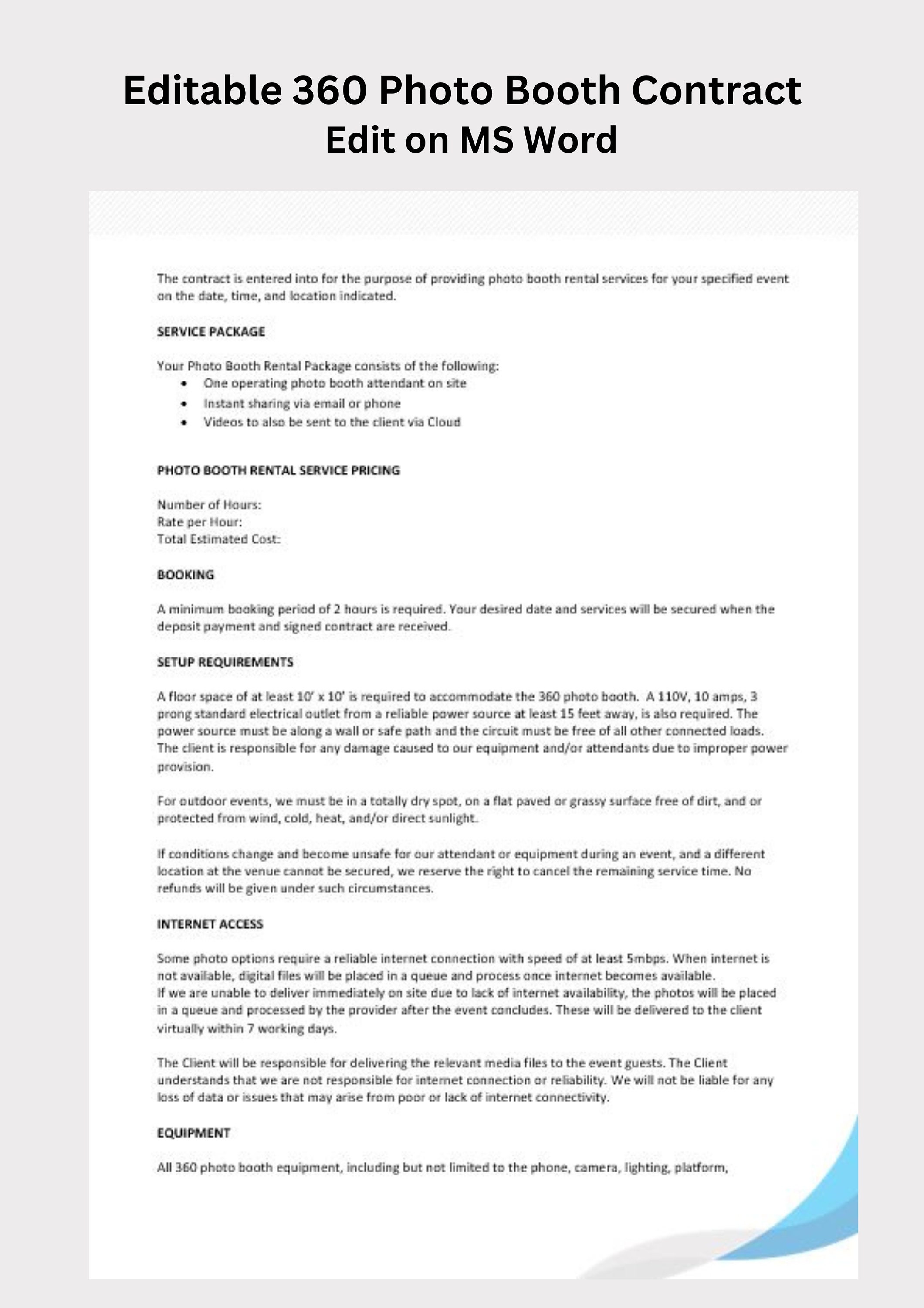 360 Photo Booth Contract, Template Terms, Contract Template, Attorney ...