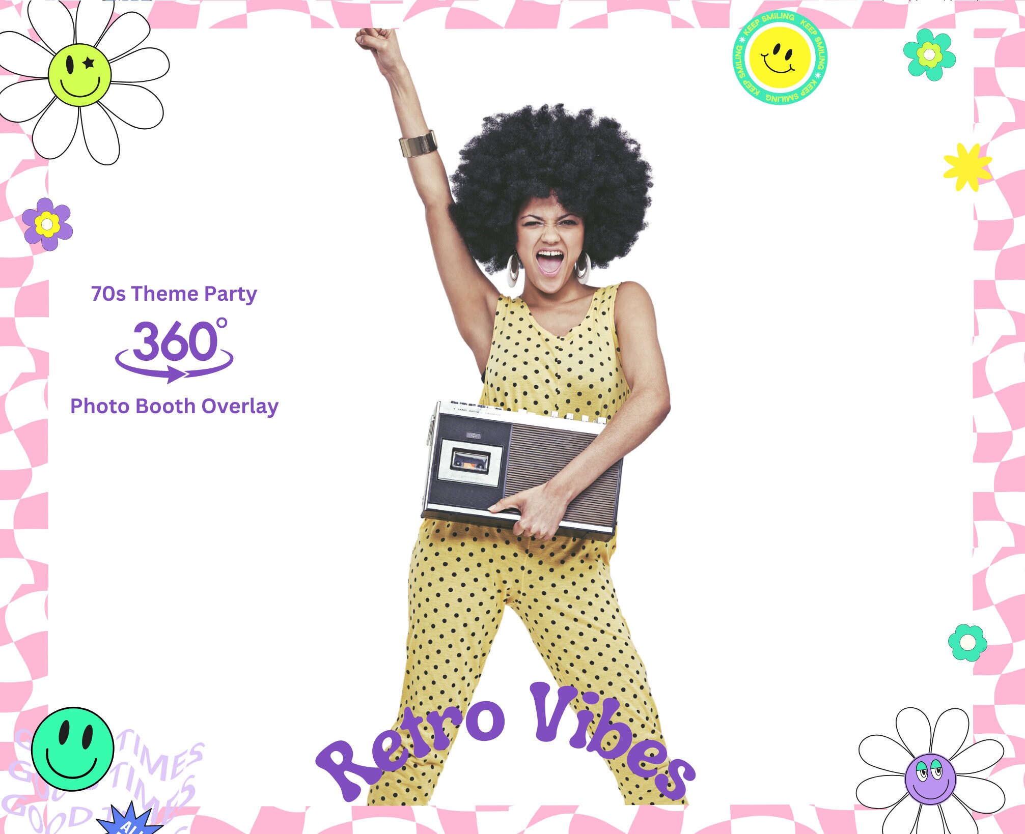 70s Theme Party Overlay, Birthday Overlay, 360 Photo Booth Overlay, 360 ...