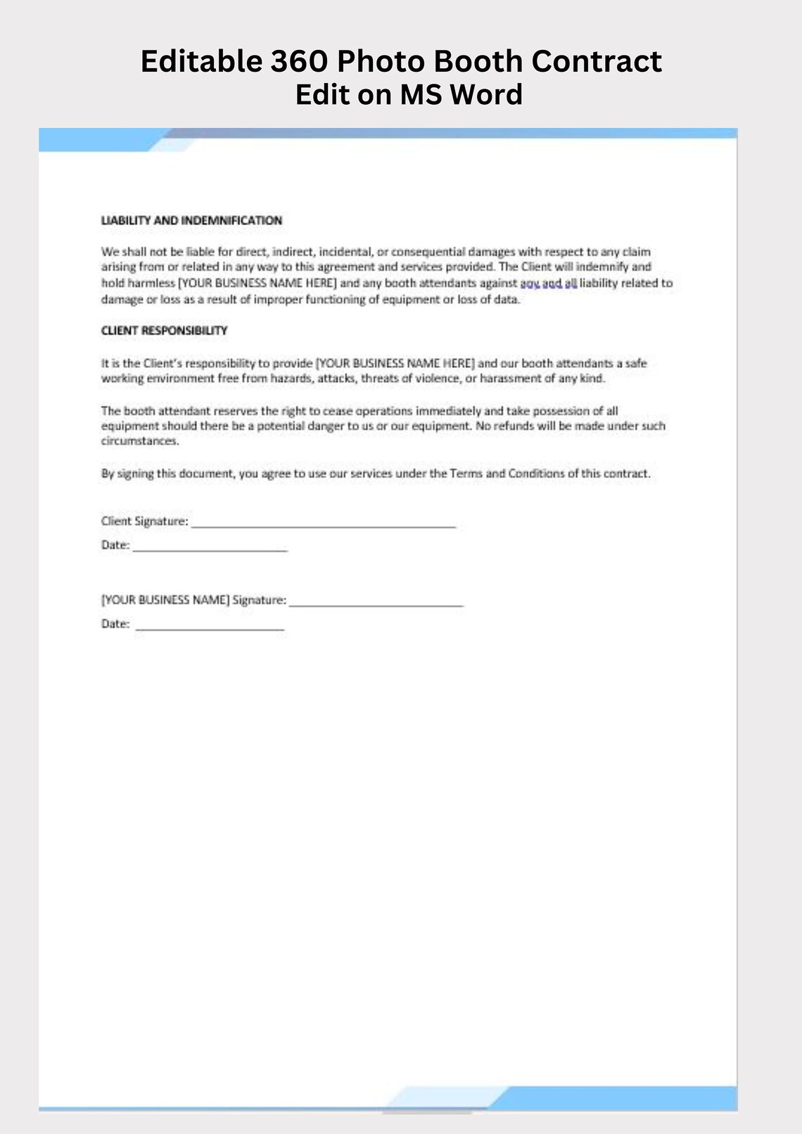 360 Photo Booth Contract, 360 Booth Contract, 360 Video Booth Contract ...