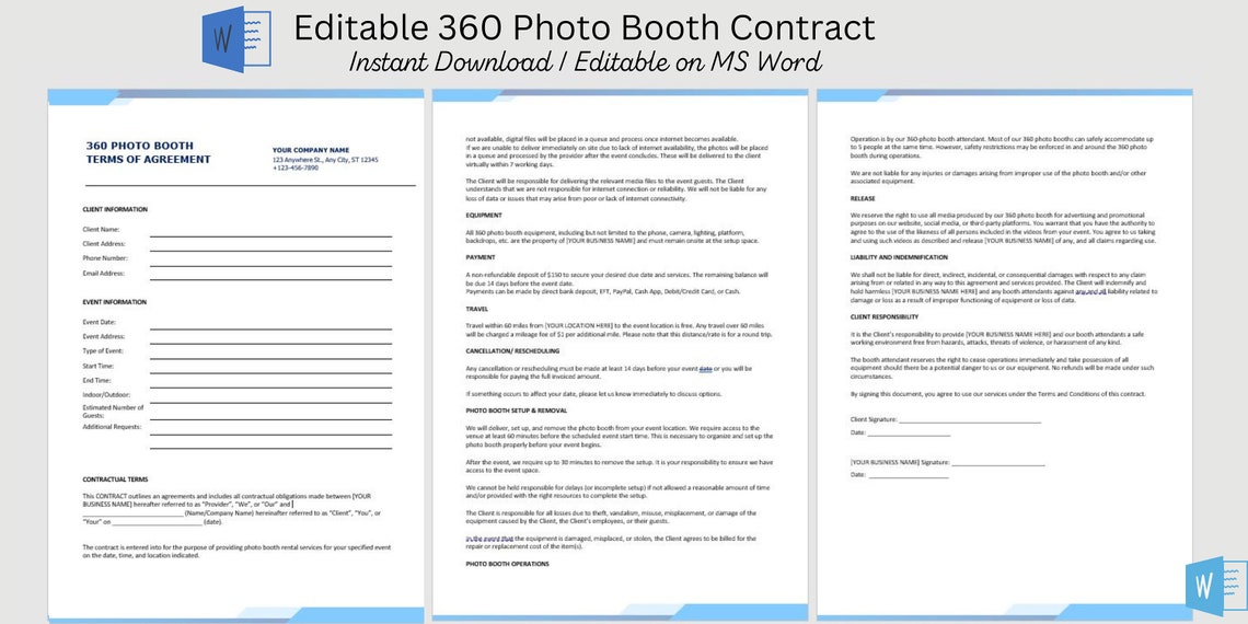 360 Photo Booth Contract, 360 Booth Contract, 360 Video Booth Contract ...
