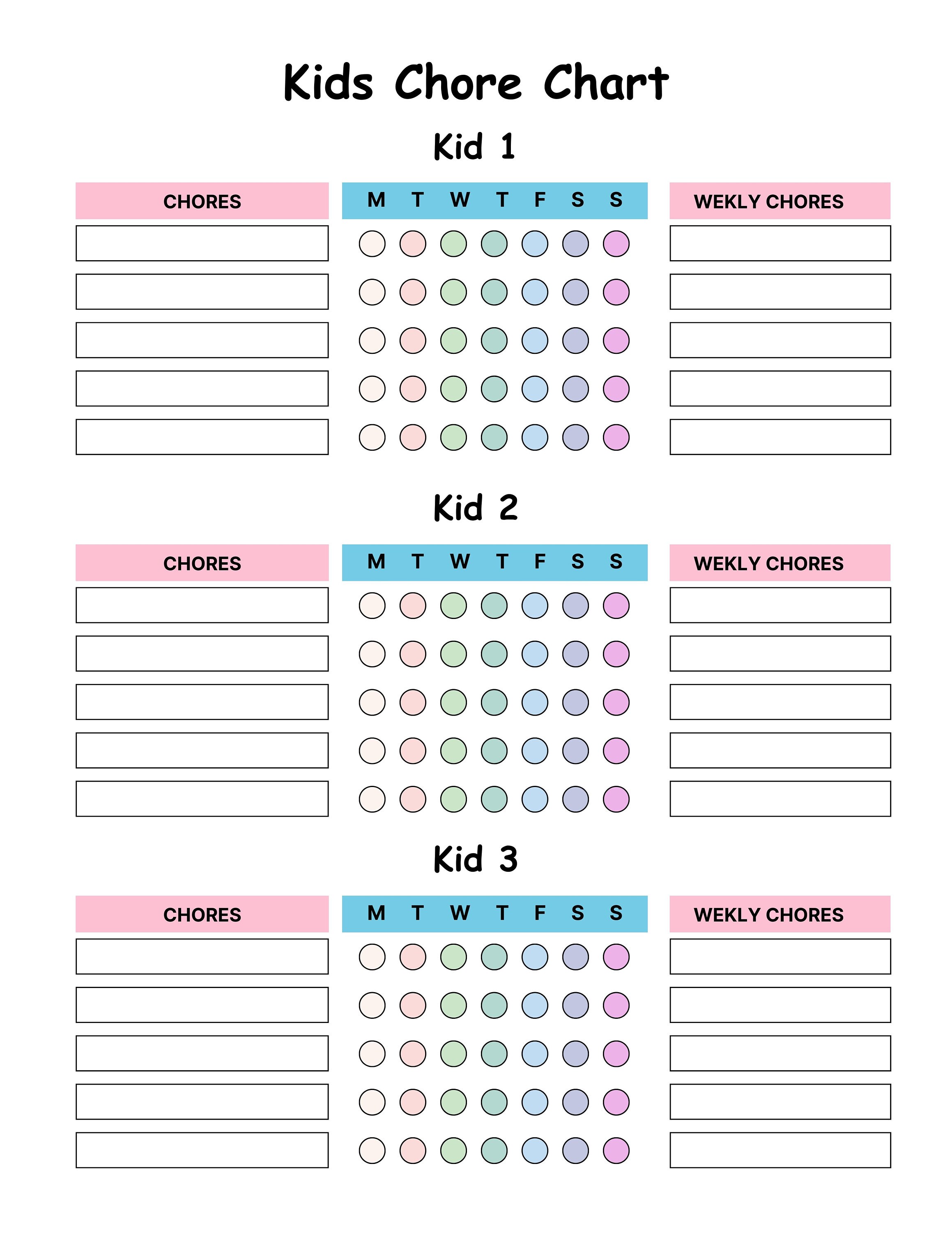 Editable Chore Chart for Kids | Printable | Kids Daily Weekly ...