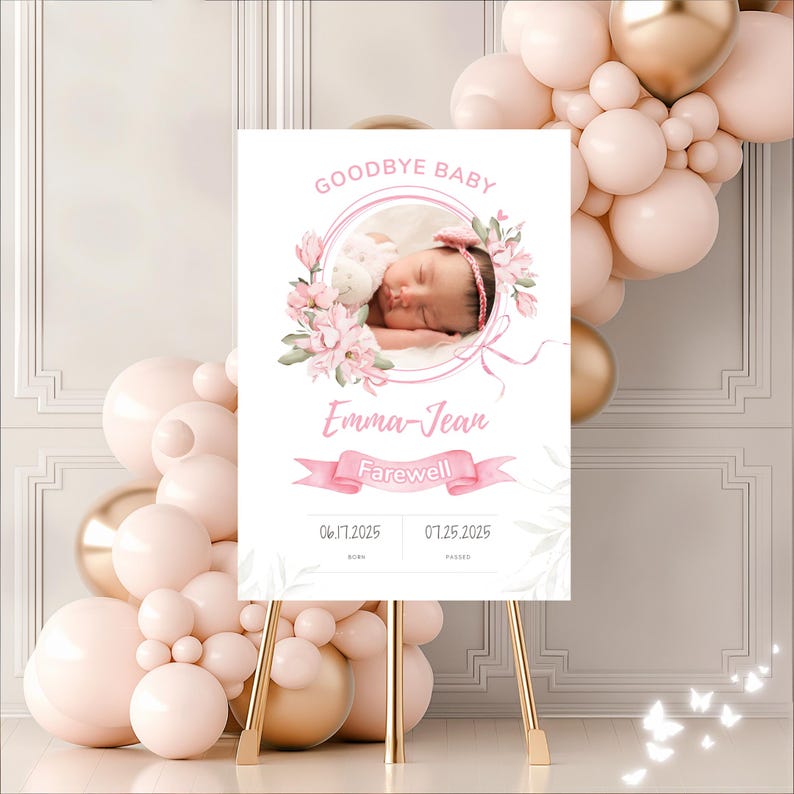 Pink Floral Baby Memorial Sign: Celebration of Life Poster (printable ...