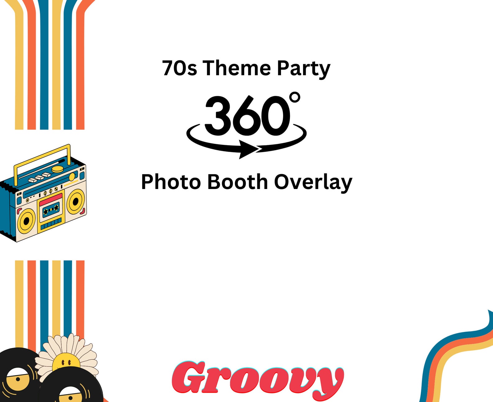 70s Theme Party Overlay, Birthday Overlay, 360 Photo Booth Overlay, 360 ...