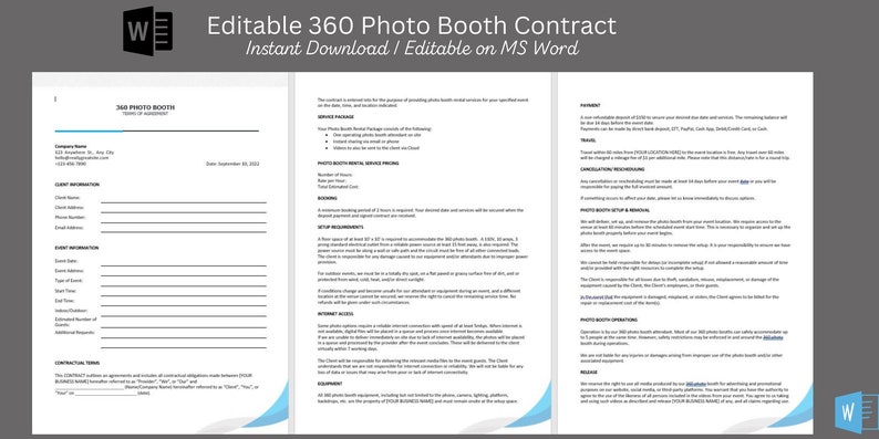 360 Photo Booth Contract, 360 Booth Contract, 360 Video Booth Contract ...