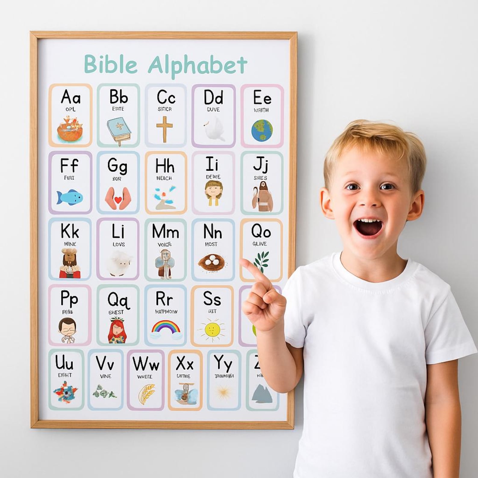 Kids Bible Alphabet Poster & Bible Flashcards Bundle | Christian ...