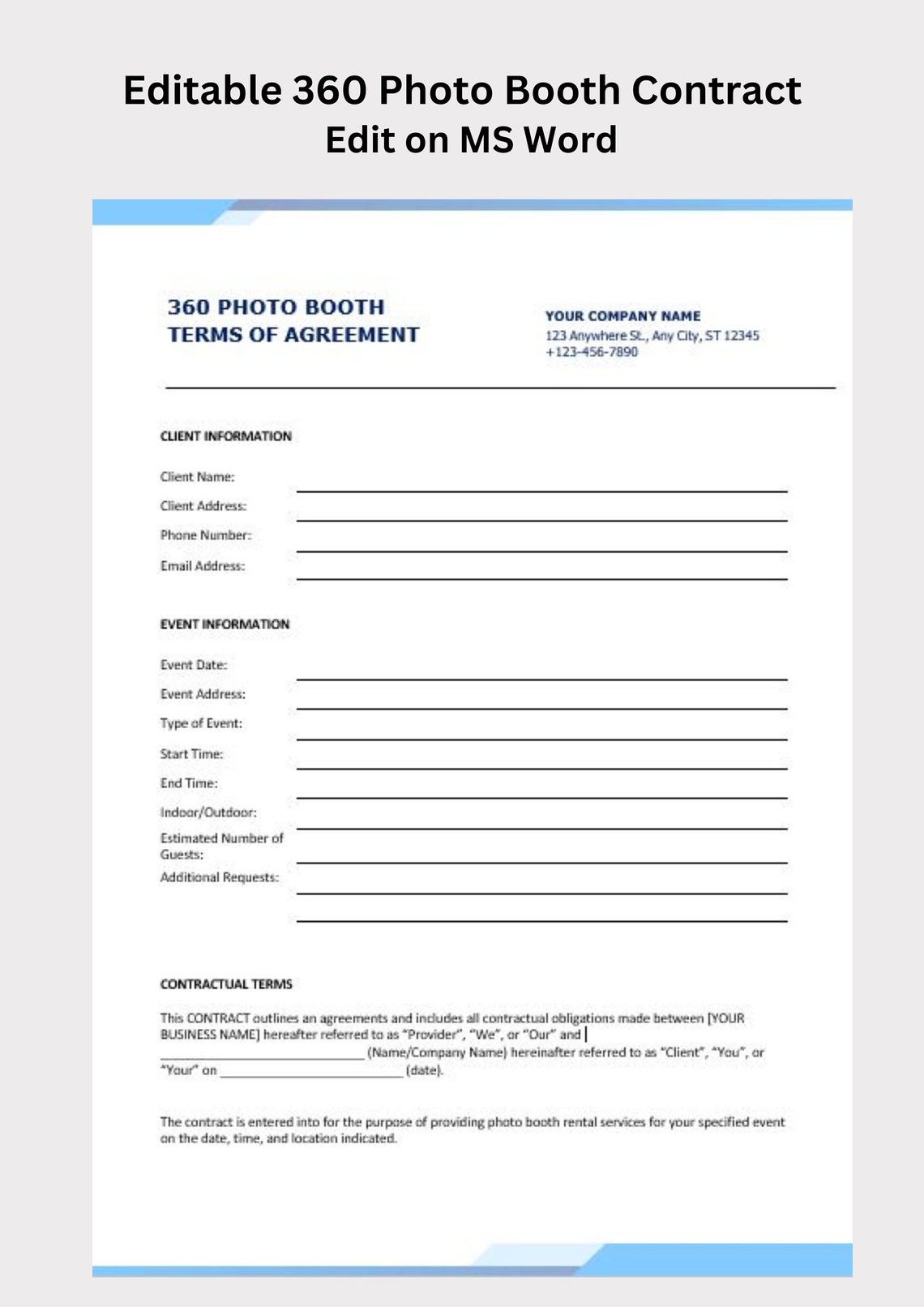 360 Photo Booth Contract, 360 Booth Contract, 360 Video Booth Contract ...