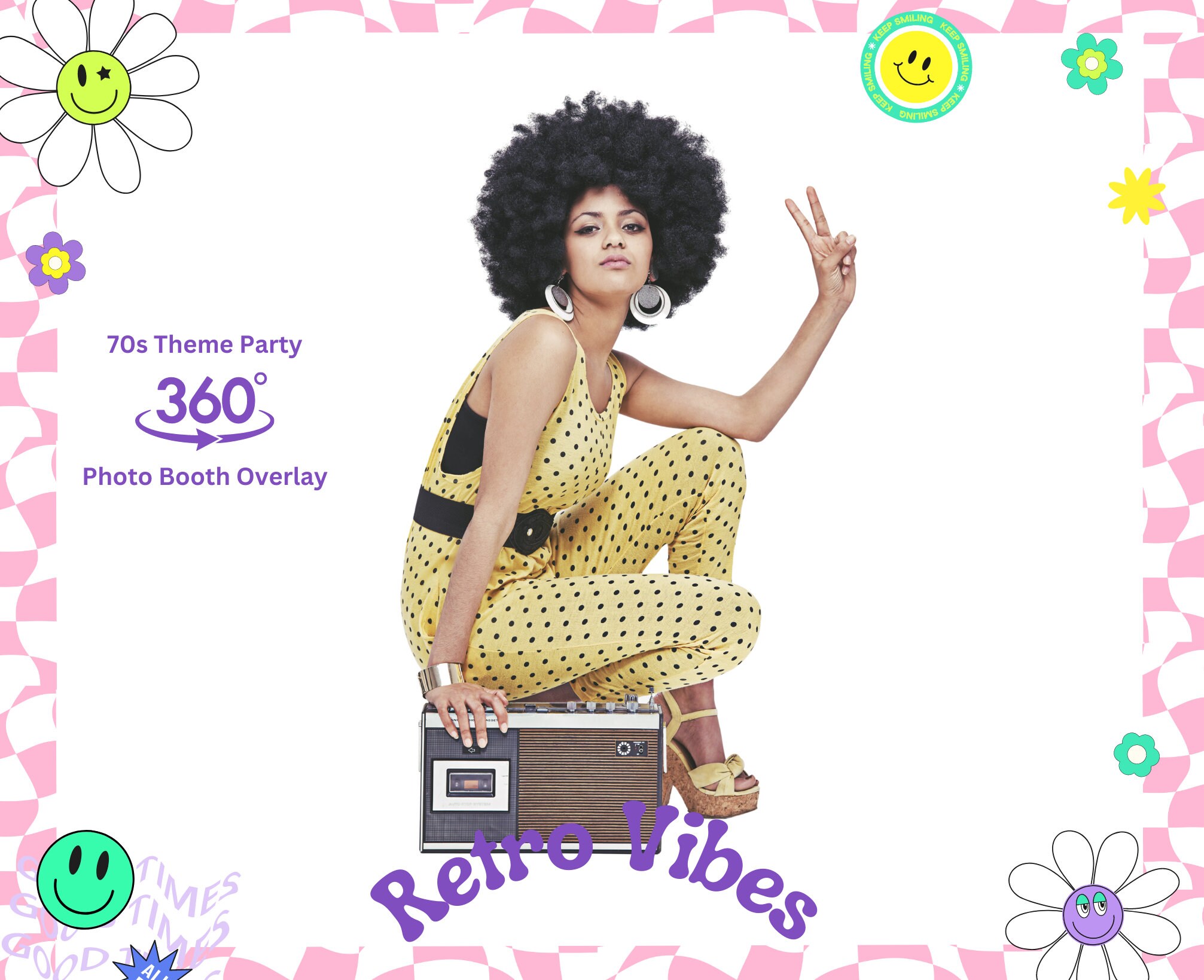 70s Theme Party Overlay, Birthday Overlay, 360 Photo Booth Overlay, 360 ...