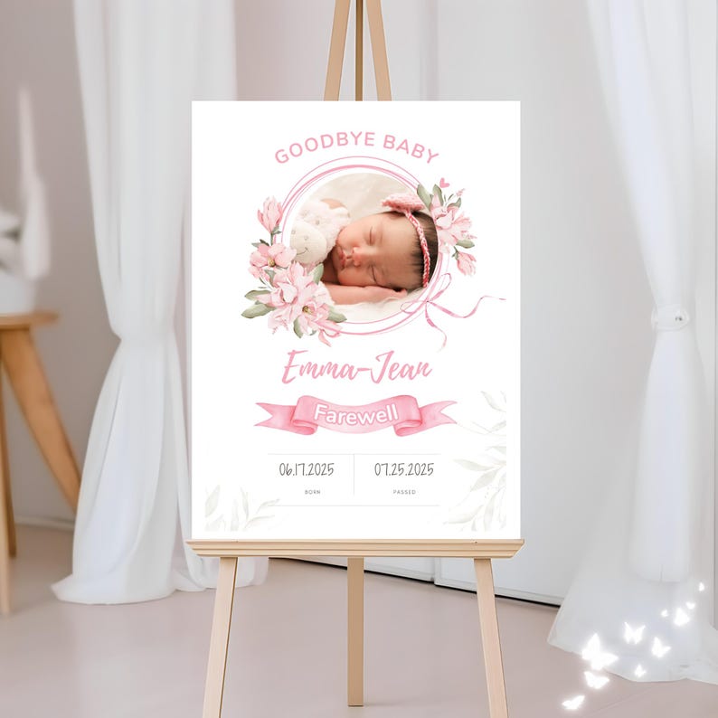 Pink Floral Baby Memorial Sign: Celebration of Life Poster (printable ...